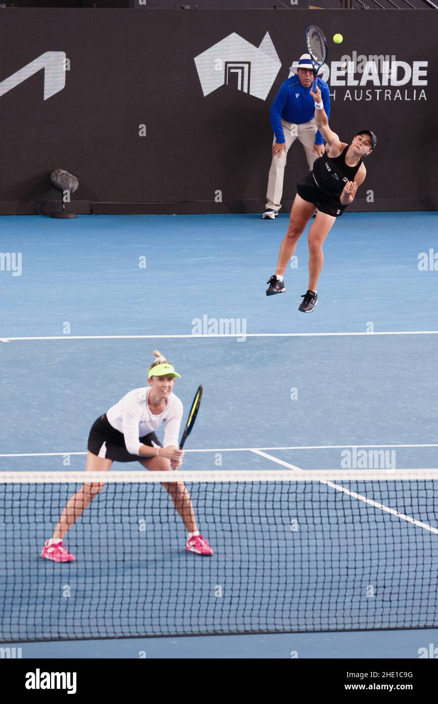 Adelaide, Australia, 7 January, 2022. Ash Barty of Australia serves the ...