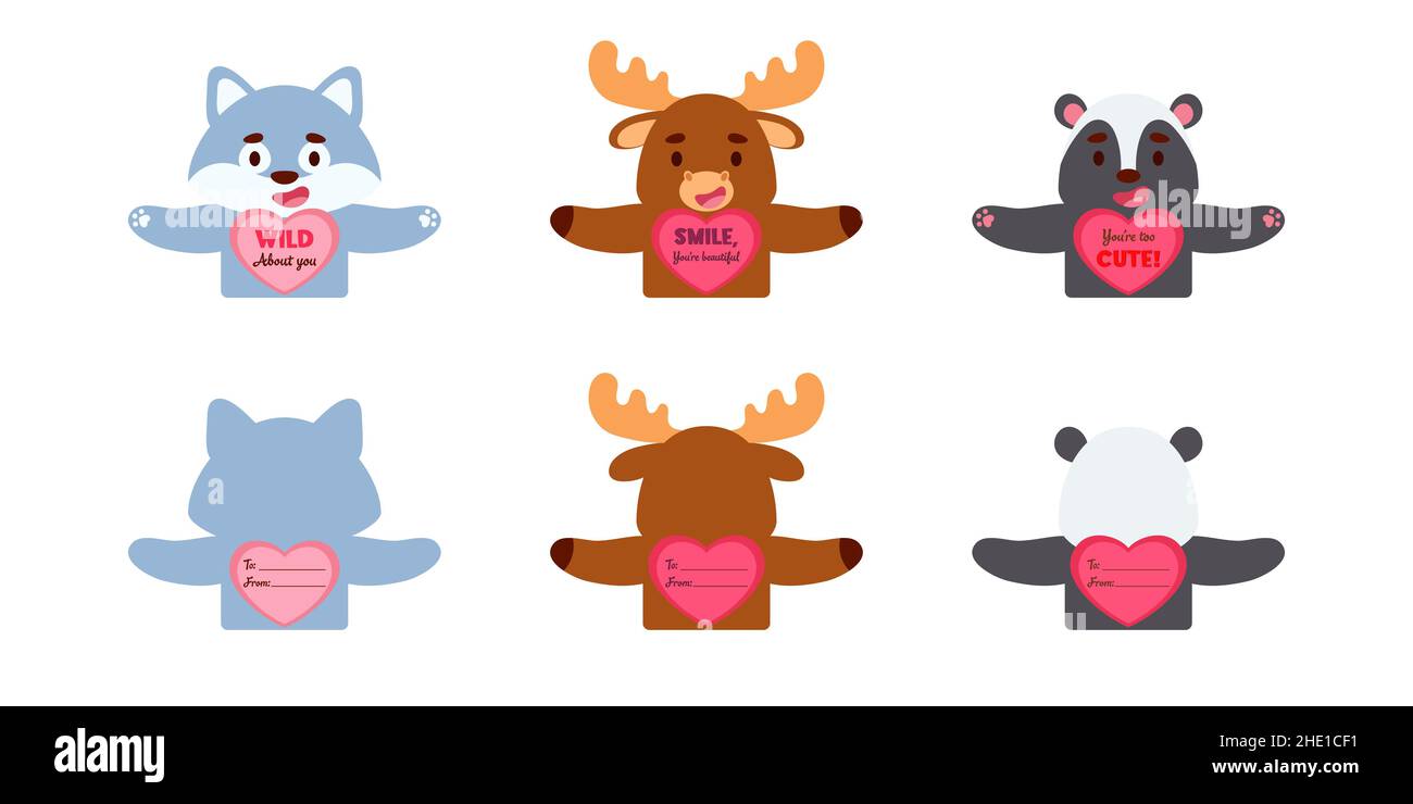Cute animal Valentines Day gift cards candy holder cards for kids ...