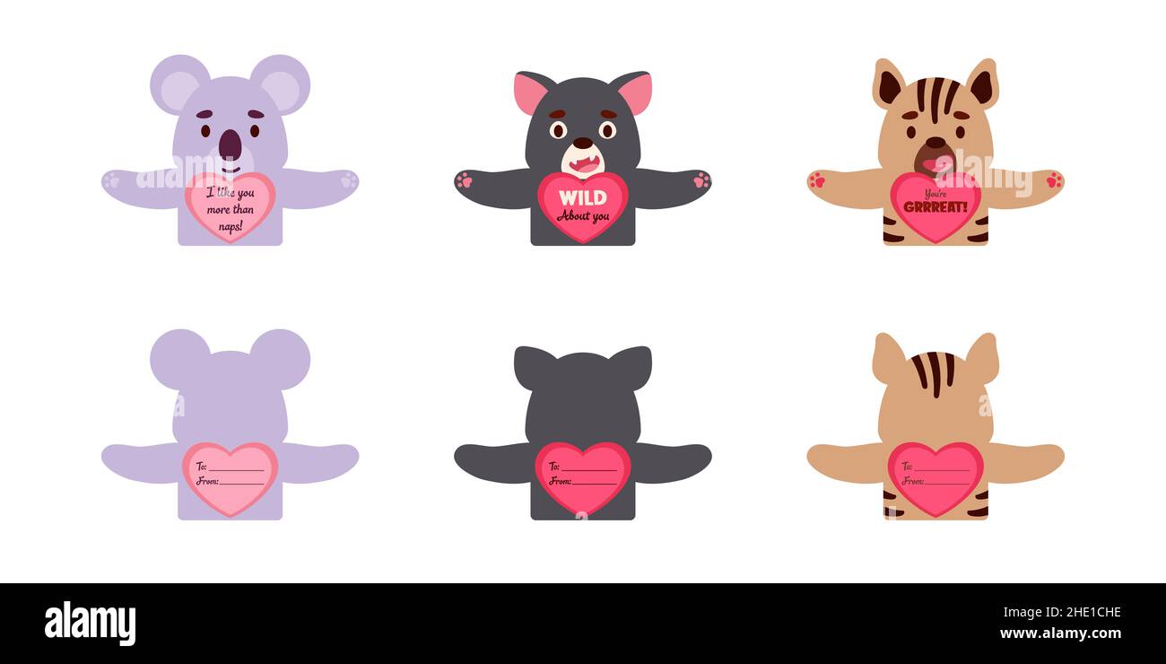 Cute animal Valentines Day gift cards candy holder cards for kids ...