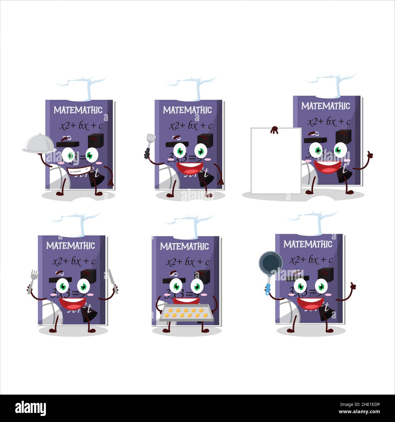 Cartoon character of matemathic book with various chef emoticons ...