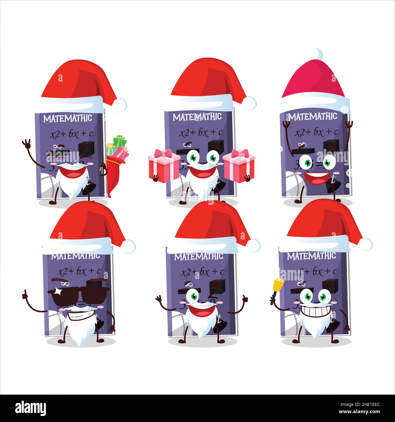 Santa Claus emoticons with matemathic book cartoon character. Vector ...