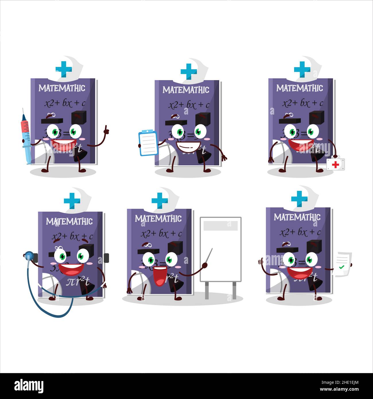 Doctor profession emoticon with matemathic book cartoon character ...