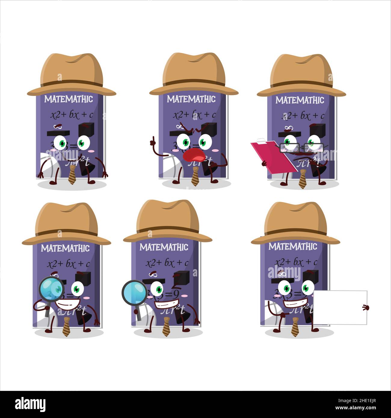 Detective matemathic book cute cartoon character holding magnifying ...