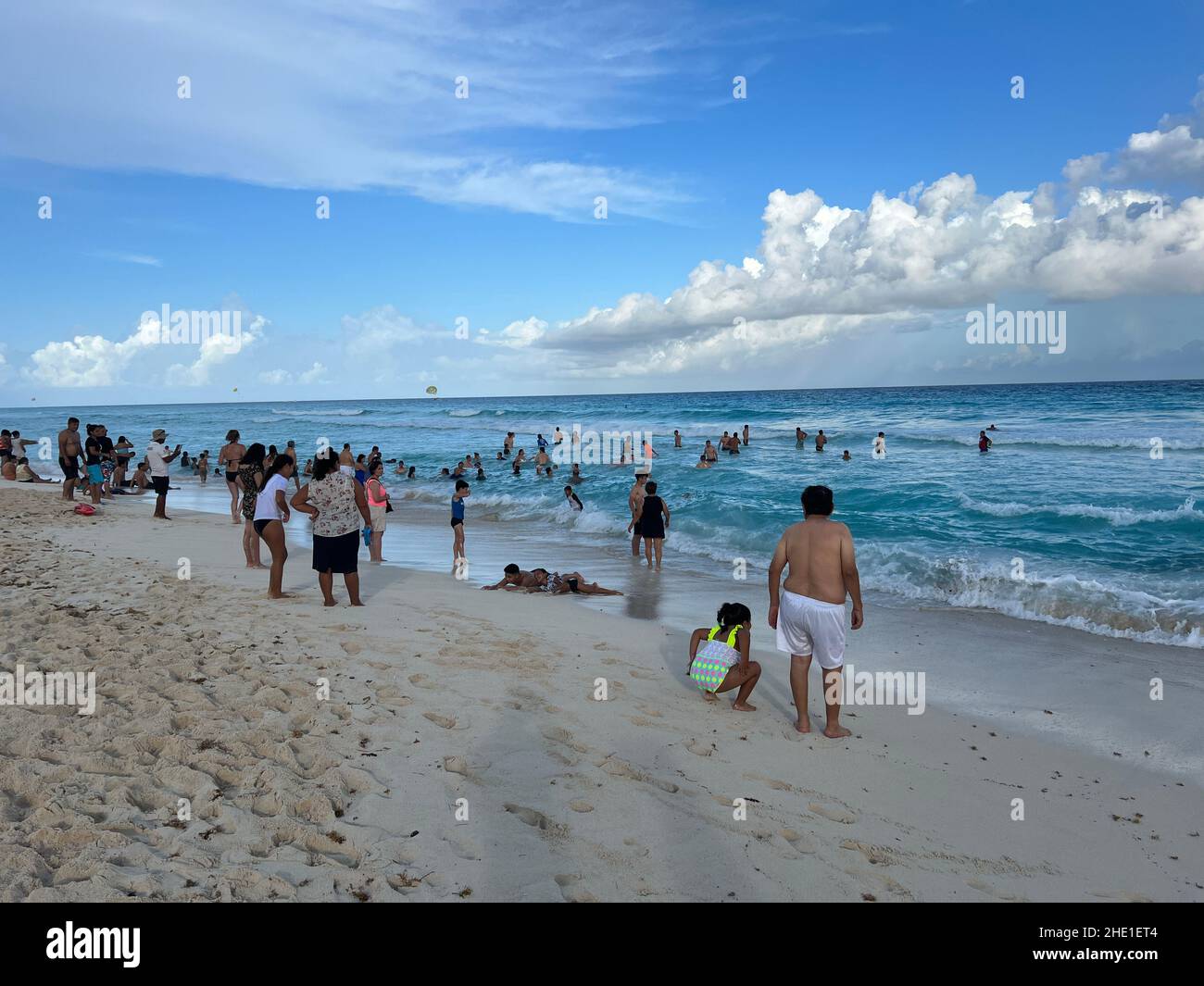 Cancun, Quintana Roo, Mexico - December 18, 2021: Busy beach in Cancun ...