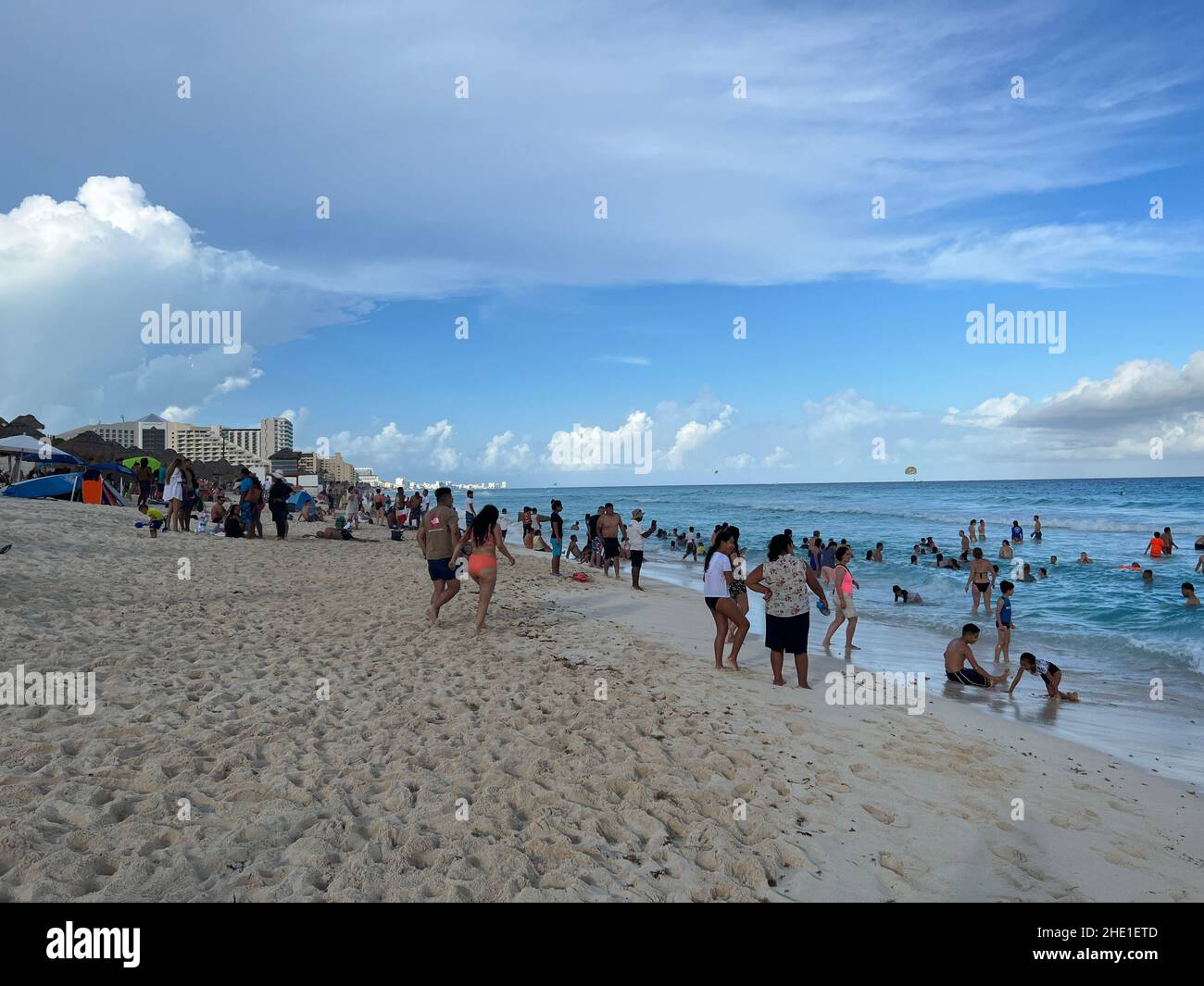 Cancun, Quintana Roo, Mexico - December 18, 2021: Busy beach in Cancun ...