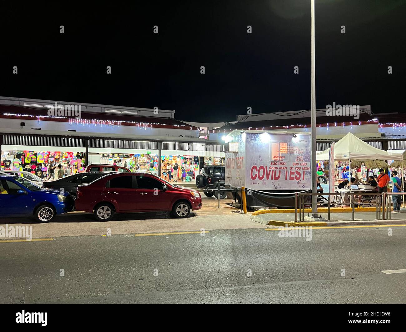 Cancun, Quintana Roo, Mexico - December 20, 2021: Covid testing sign on ...