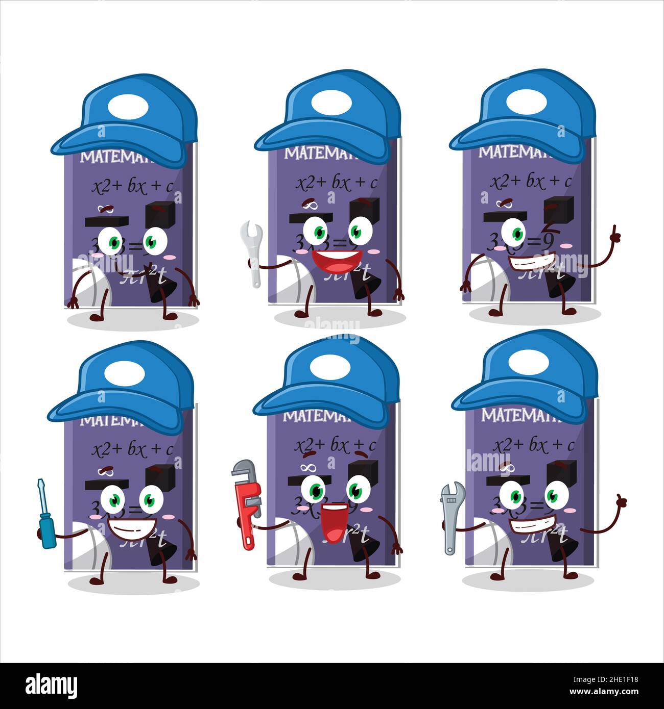 mechanic matemathic book cute mascot character with pliers. Vector ...