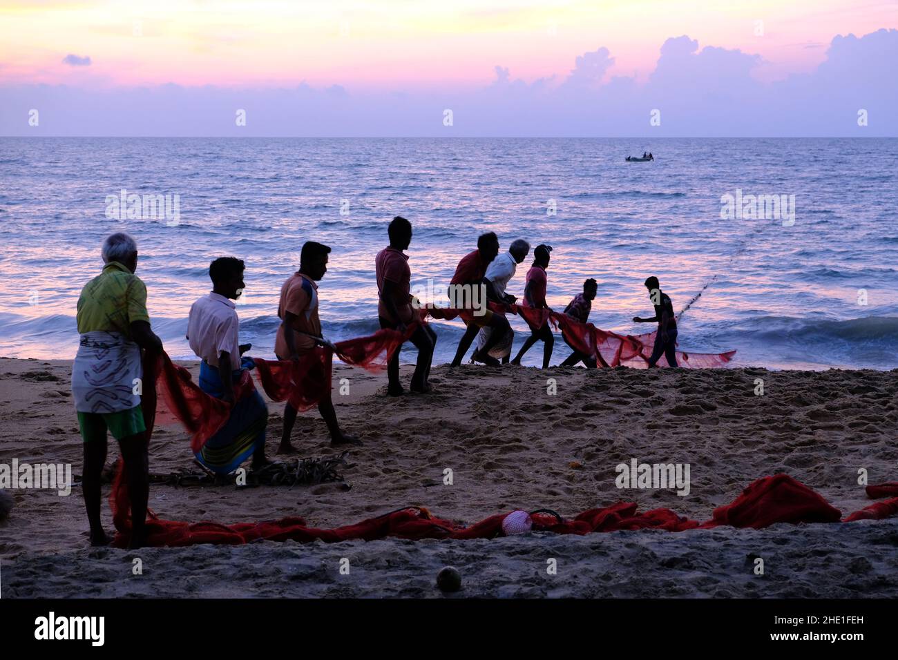 Sri Lanka Chilaw Karukupane - Karukupane Beach Fishermen haul in a net ...