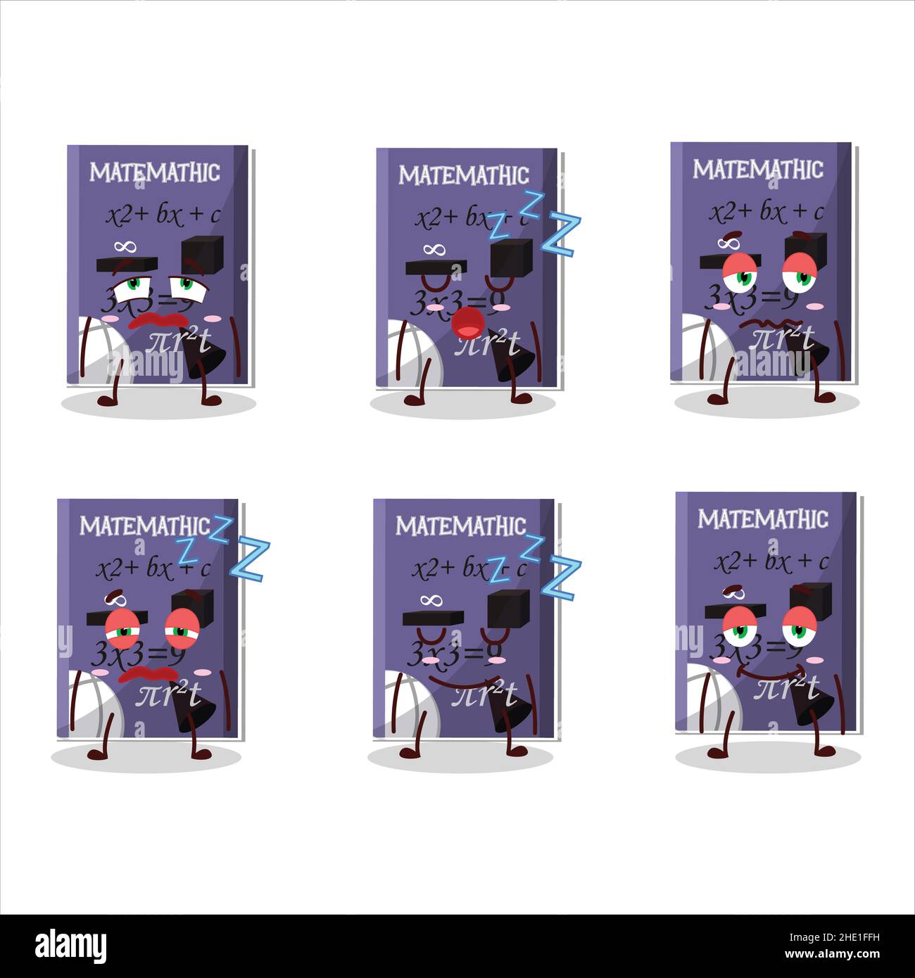 Cartoon character of matemathic book with sleepy expression. Vector ...