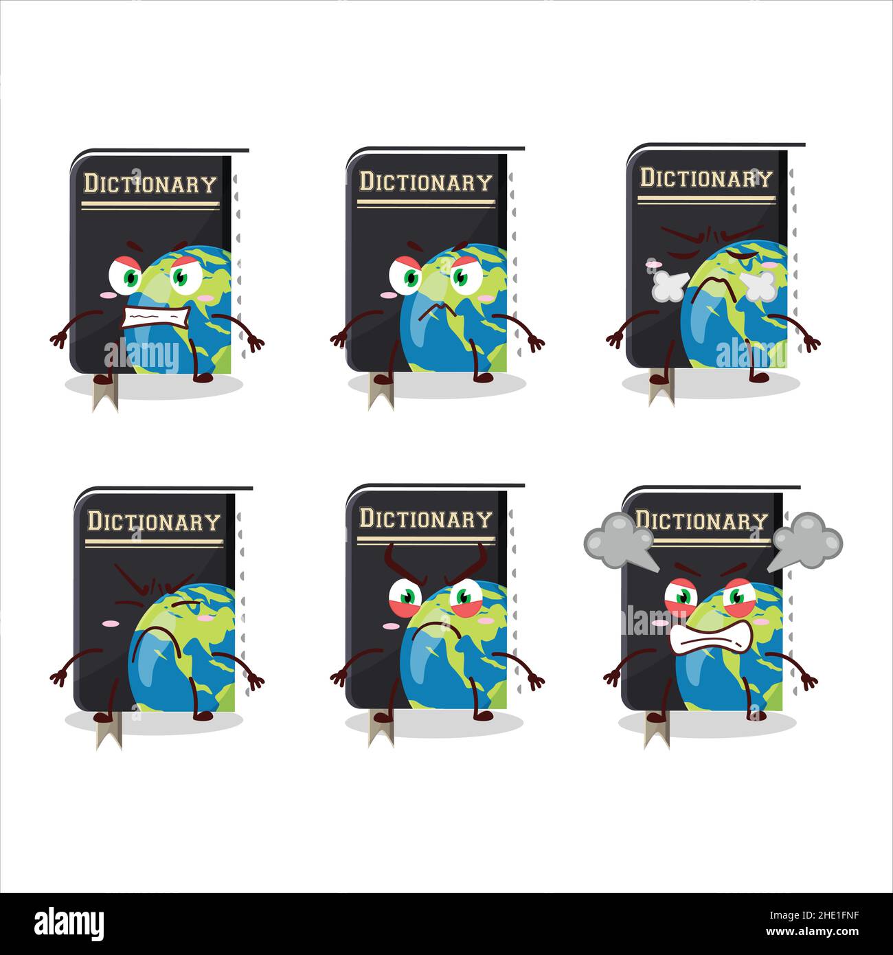 Dictionary book cartoon character with various angry expressions ...