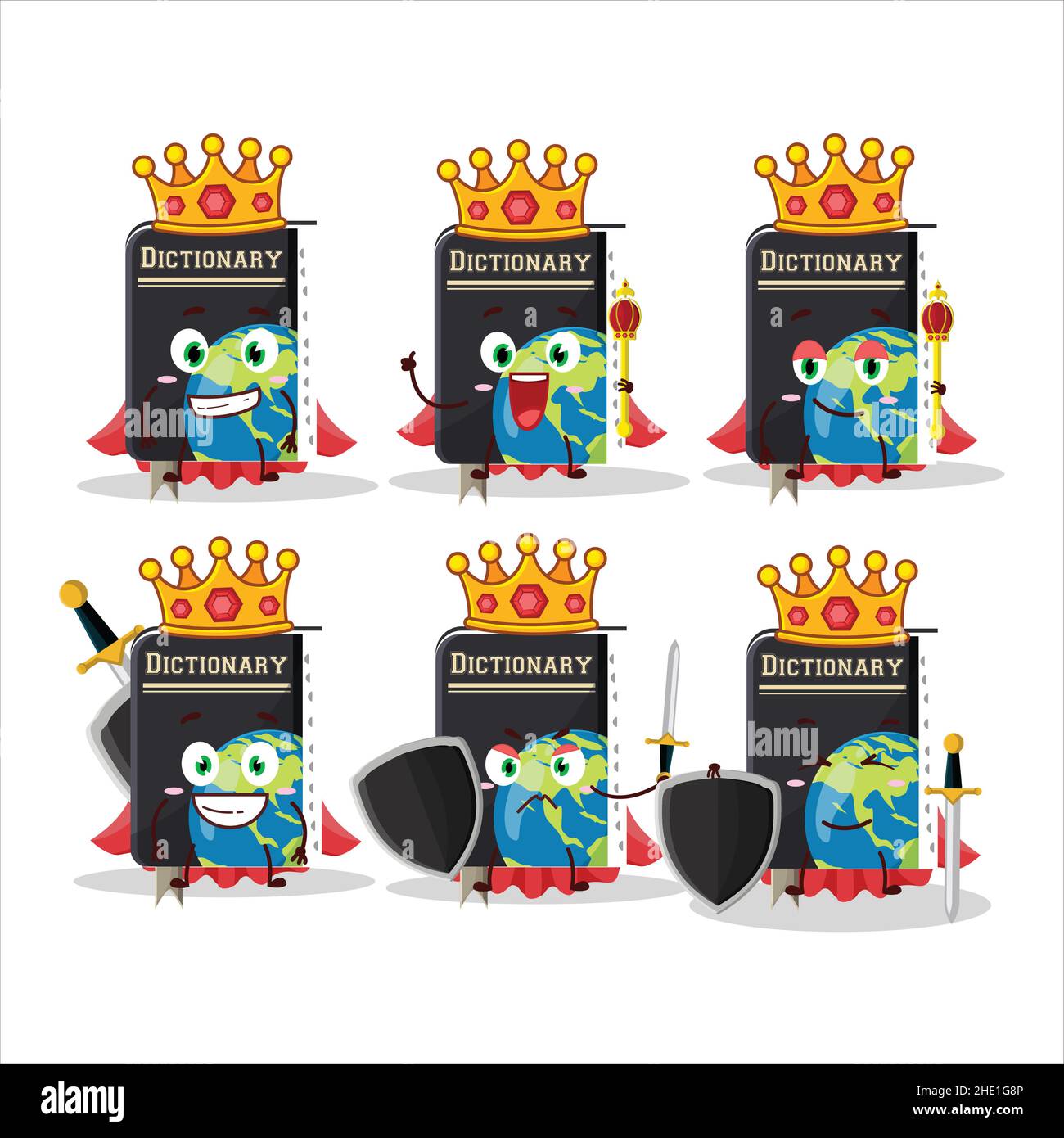 A Charismatic King dictionary book cartoon character wearing a gold ...