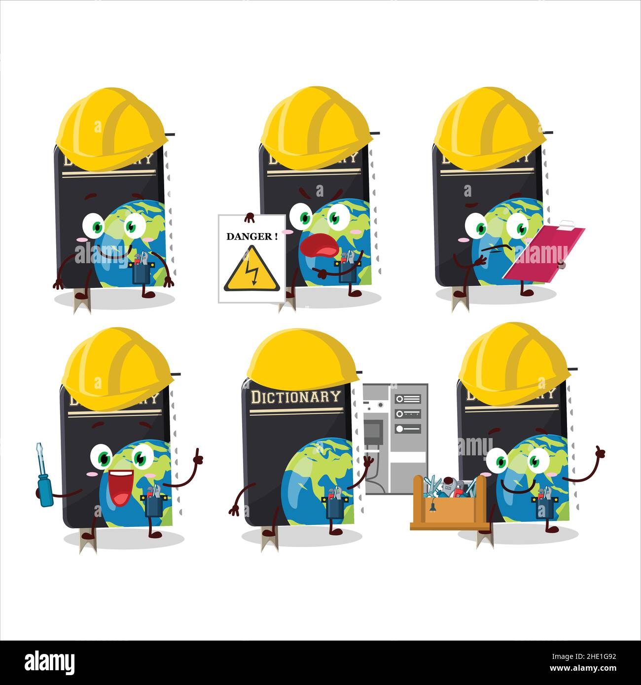 Professional Lineman dictionary book cartoon character with tools ...