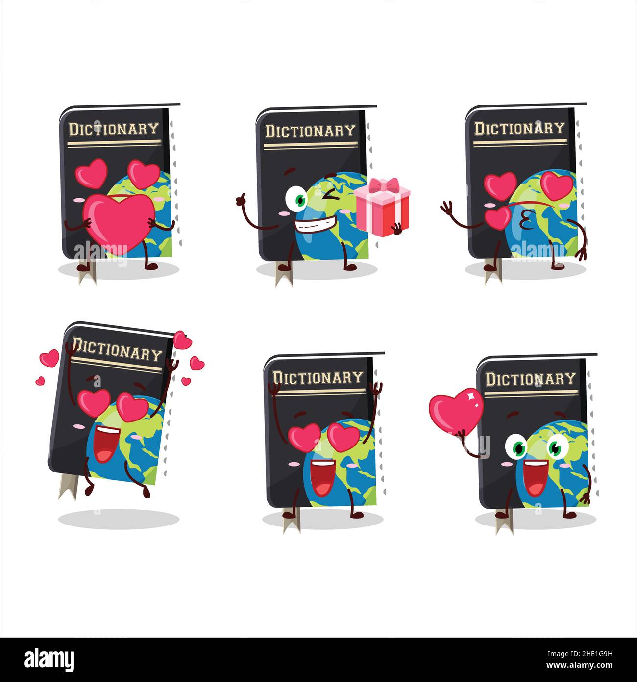 Dictionary book cartoon character with love cute emoticon. Vector ...