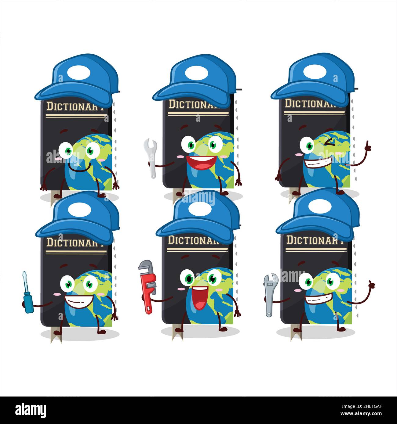 mechanic dictionary book cute mascot character with pliers. Vector ...