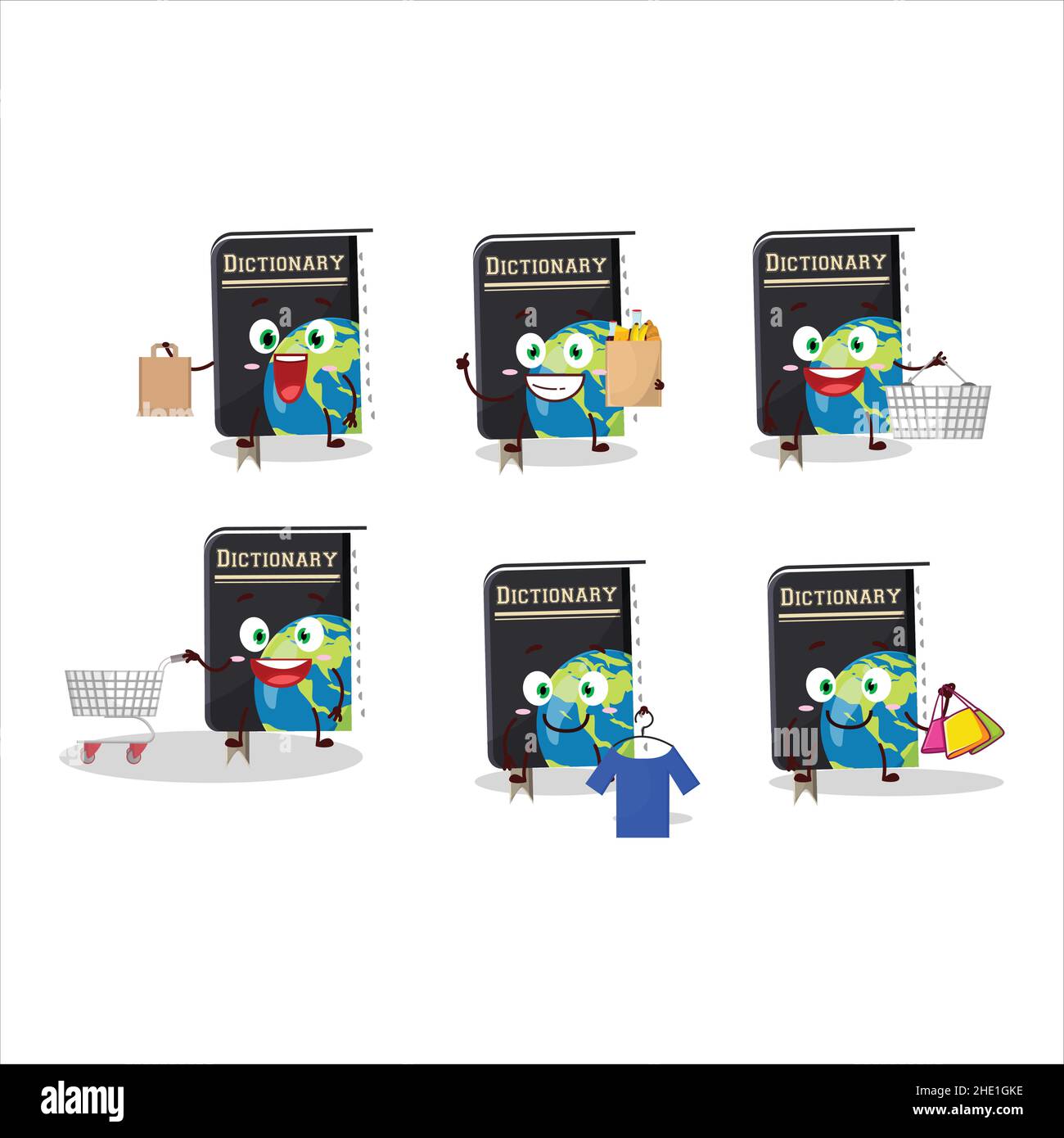 A Rich dictionary book mascot design style going shopping. Vector ...