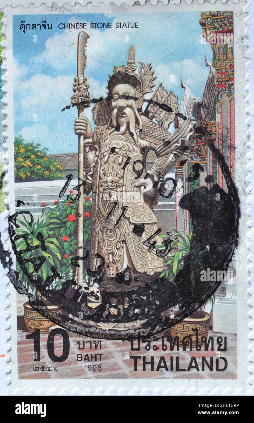 Cancelled postage stamp printed by Thailand, that shows Chinese Stone ...