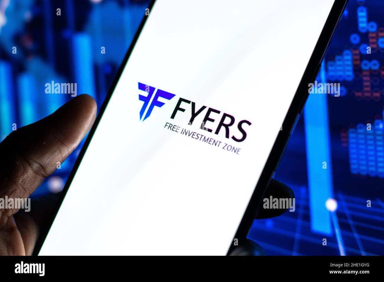 West Bangal, India - January 7, 2022 : Fyers logo on phone screen stock ...