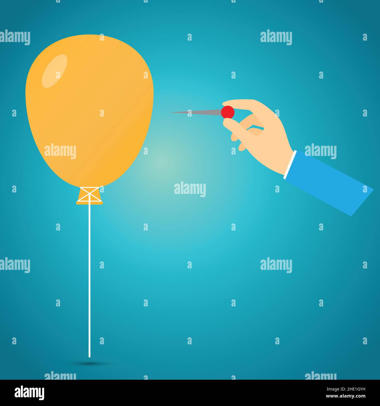 Hand holding a needle in order to pop a balloon Stock Vector Image ...