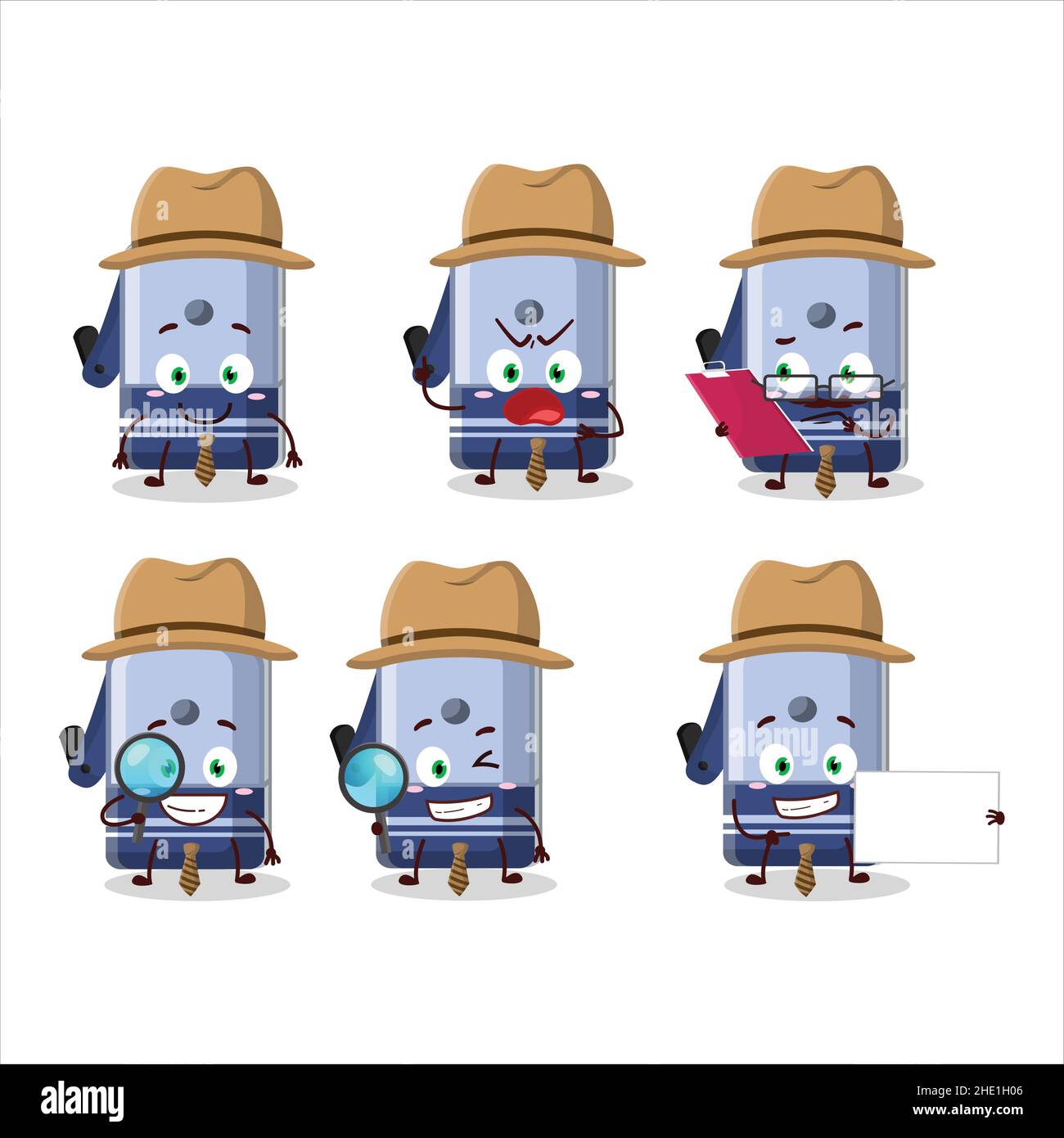 Detective blue pencil sharpener table cute cartoon character holding ...
