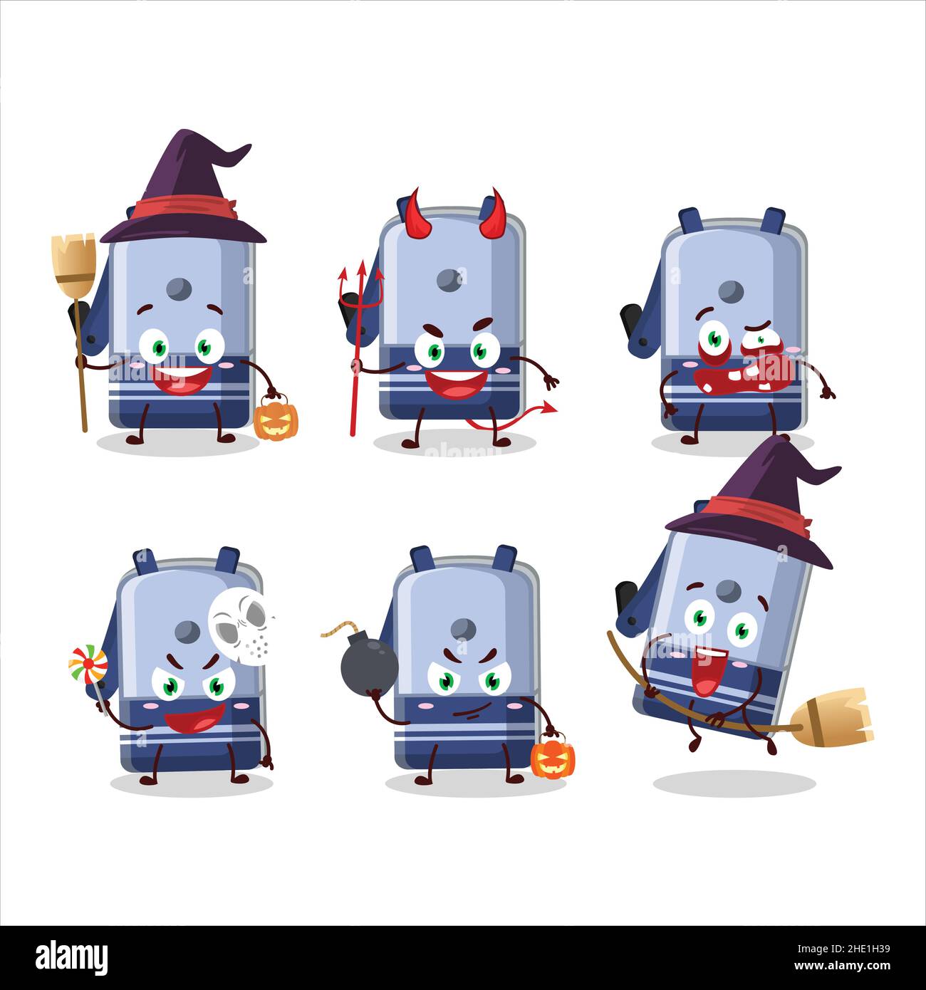 Halloween expression emoticons with cartoon character of blue pencil ...
