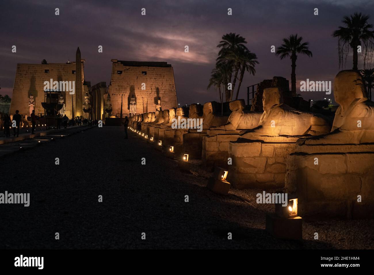 The avenue of the sphinxes road at Luxor temple, Egypt dramatically ...