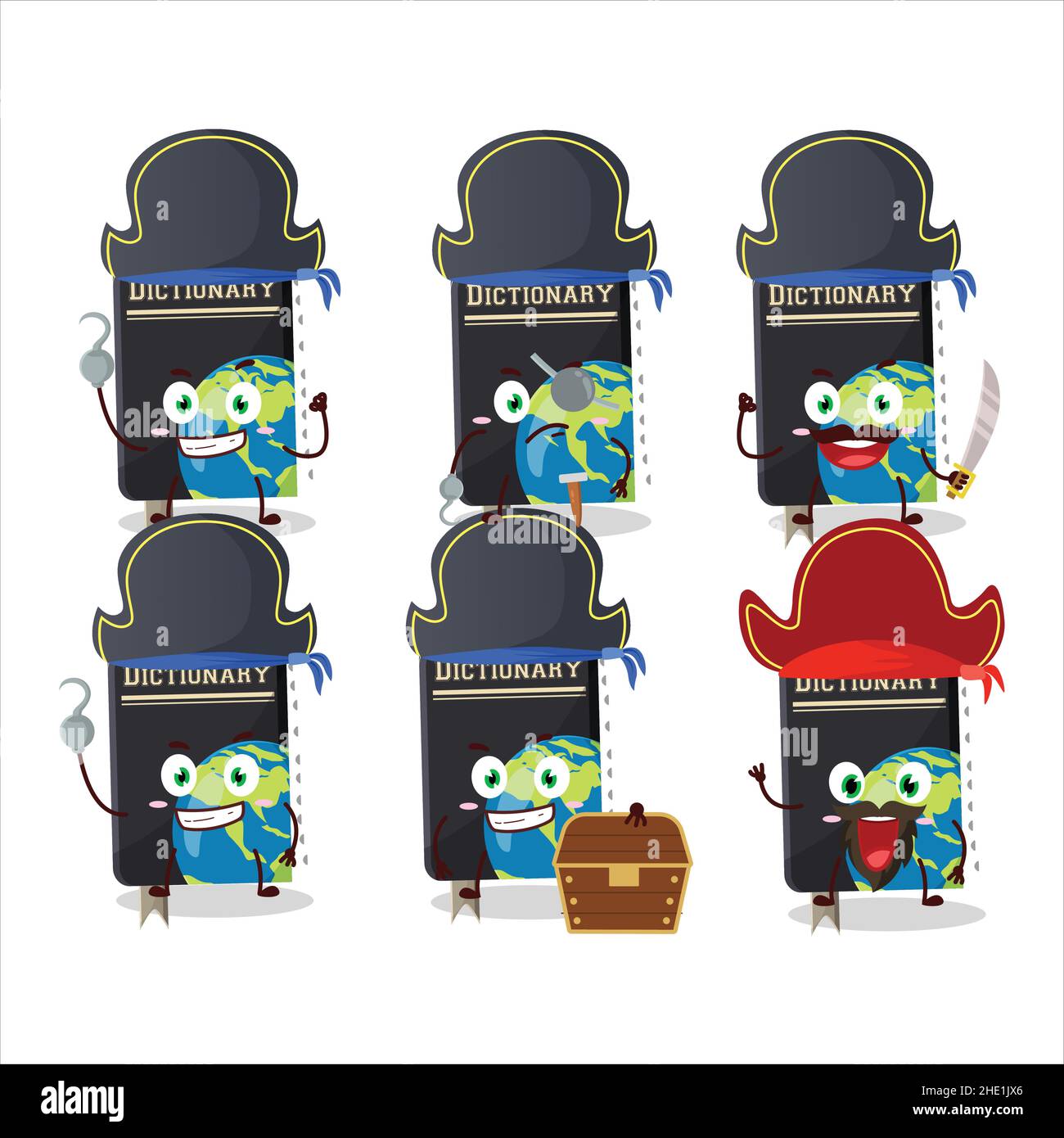 Cartoon character of dictionary book with various pirates emoticons ...