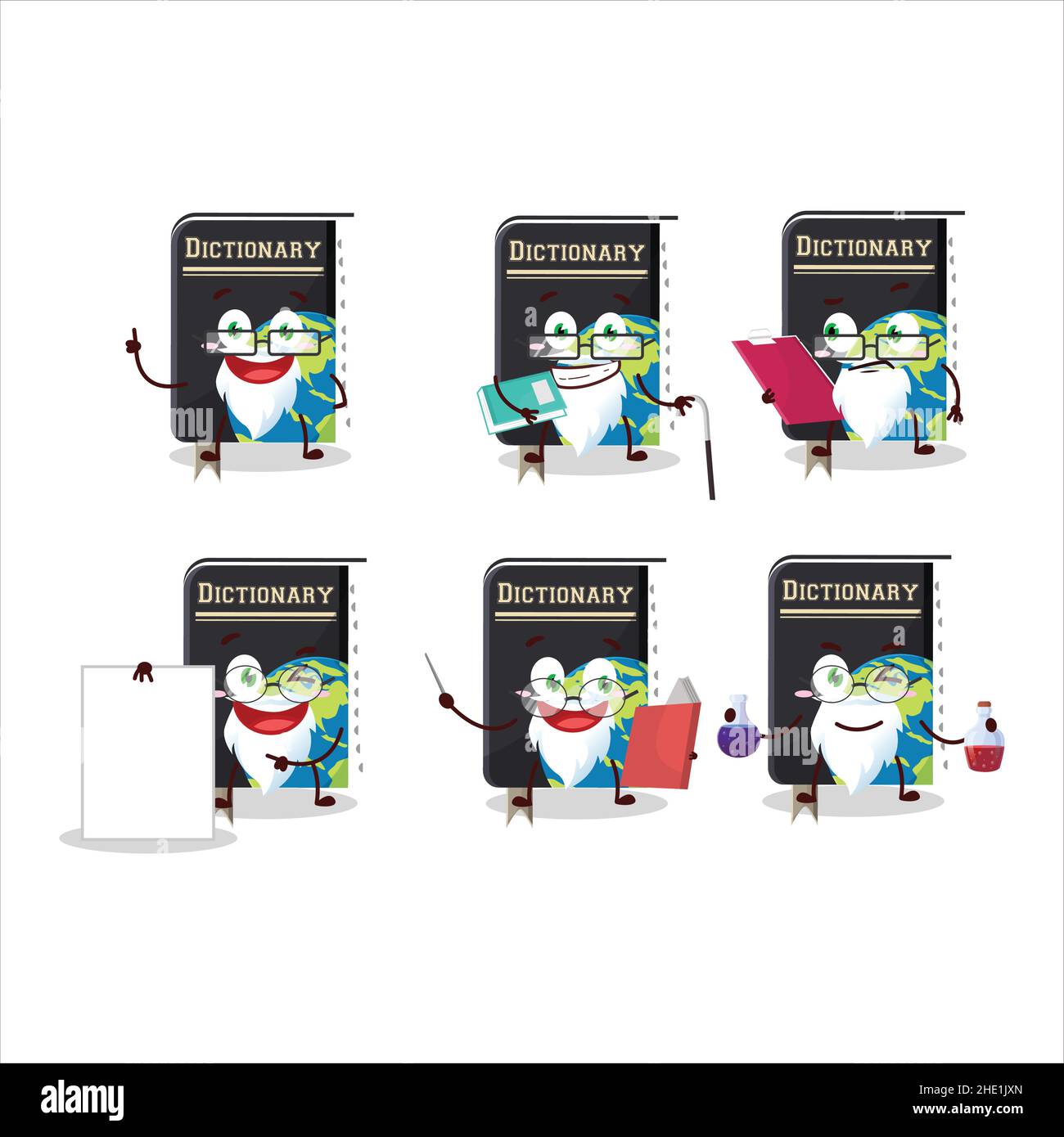 Professor dictionary book academic cartoon character working on ...