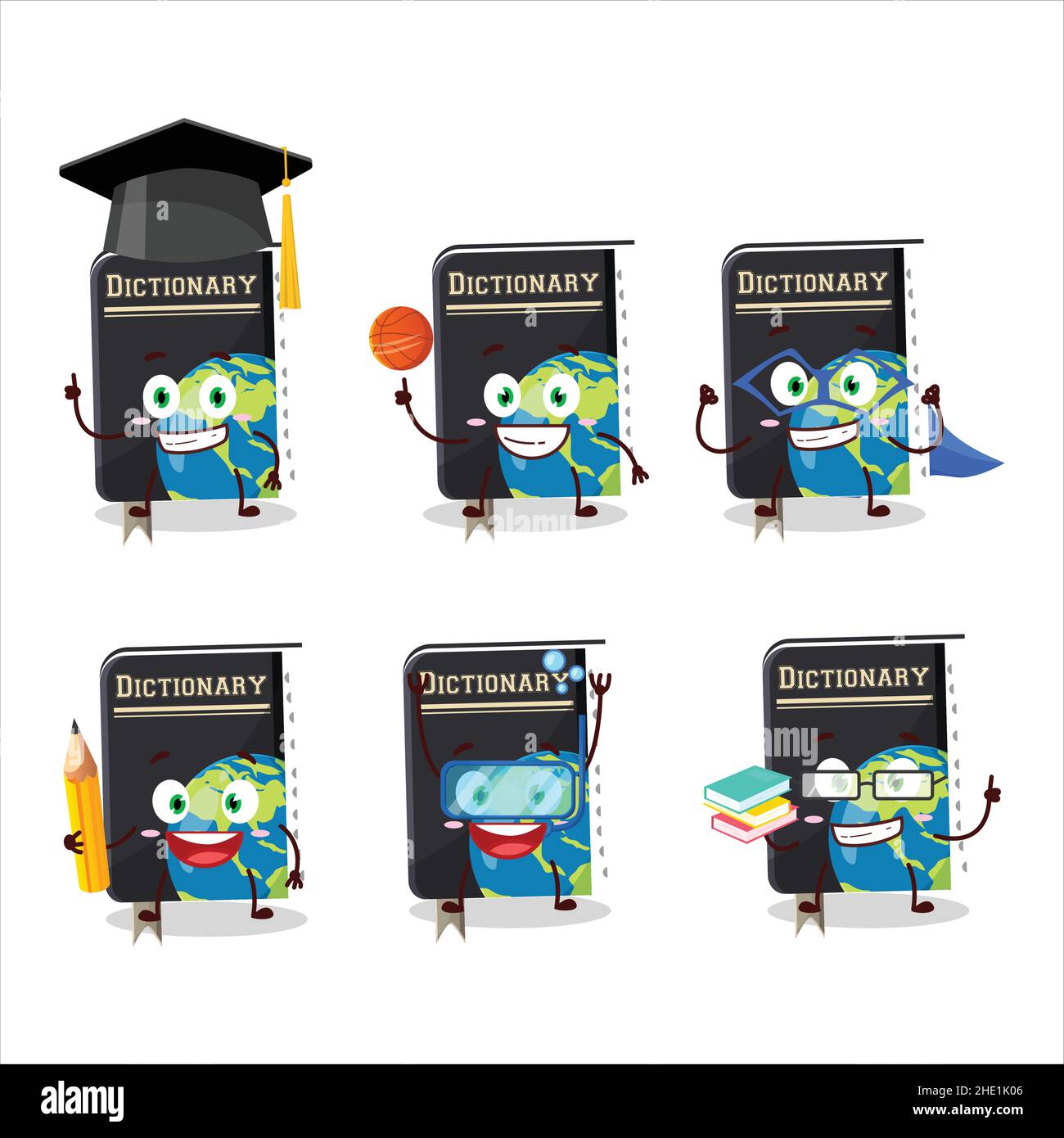 School student of dictionary book cartoon character with various ...