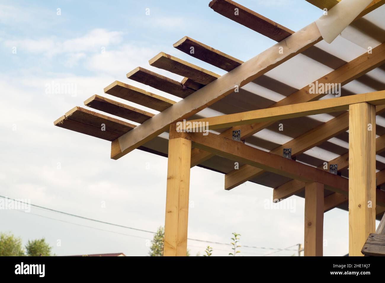 construction of the roof terrace in the village, in summer Stock Photo ...