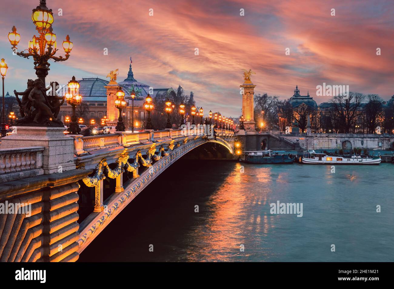 Pont Alexandre III (Alexander the third bridge) over river Seine in ...