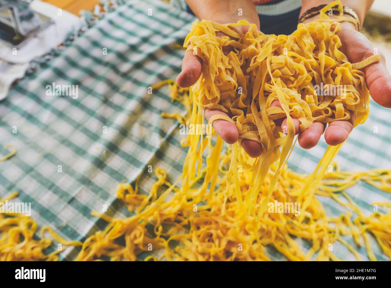 homemade Italian pasta, hands of a person making fresh pasta Stock ...