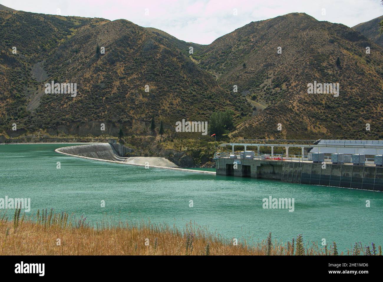 Hydroelectric power station at Lake Waitaki on South Island of New ...