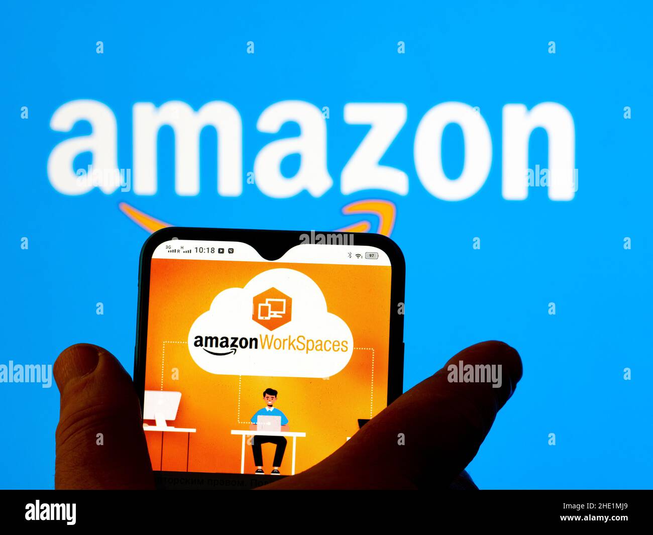 In this photo illustration Amazon Work Space logo seen displayed on a ...