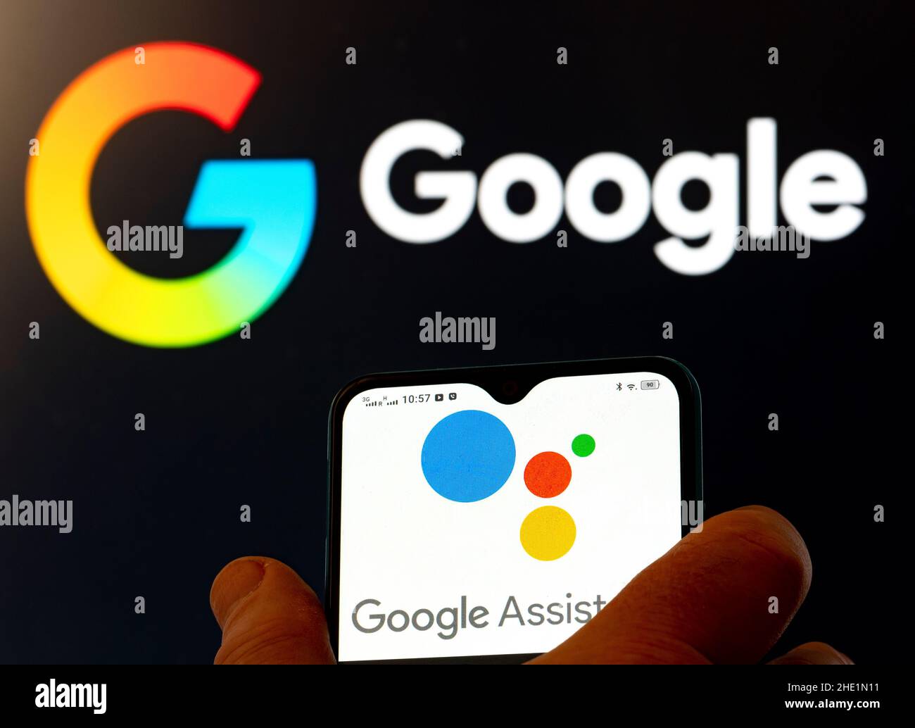 In this photo illustration Google Assists logo seen displayed on a ...