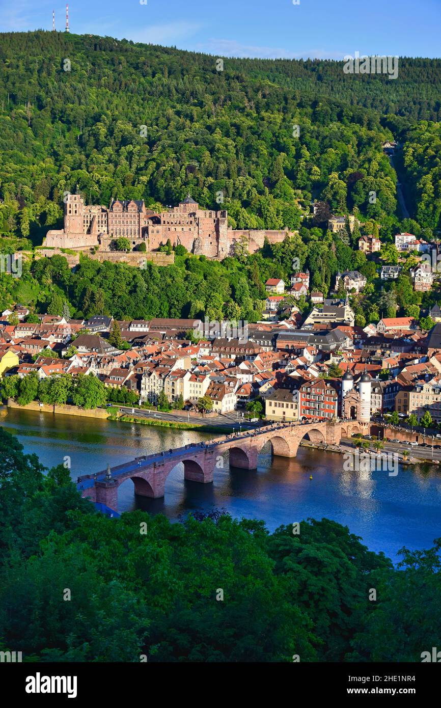 The Old Town of Heidelberg with the castle, the Old Bridge, river ...