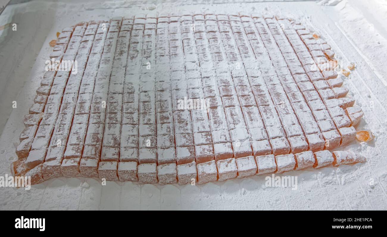 Turkish delight factory. Production of double roasted Turkish delight ...
