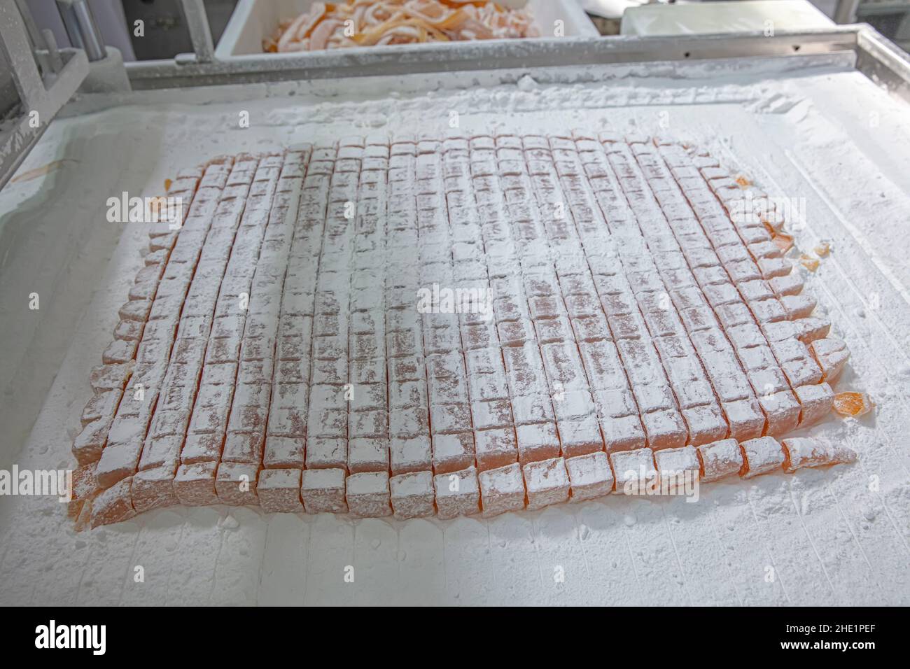 Turkish delight factory. Production of double roasted Turkish delight ...