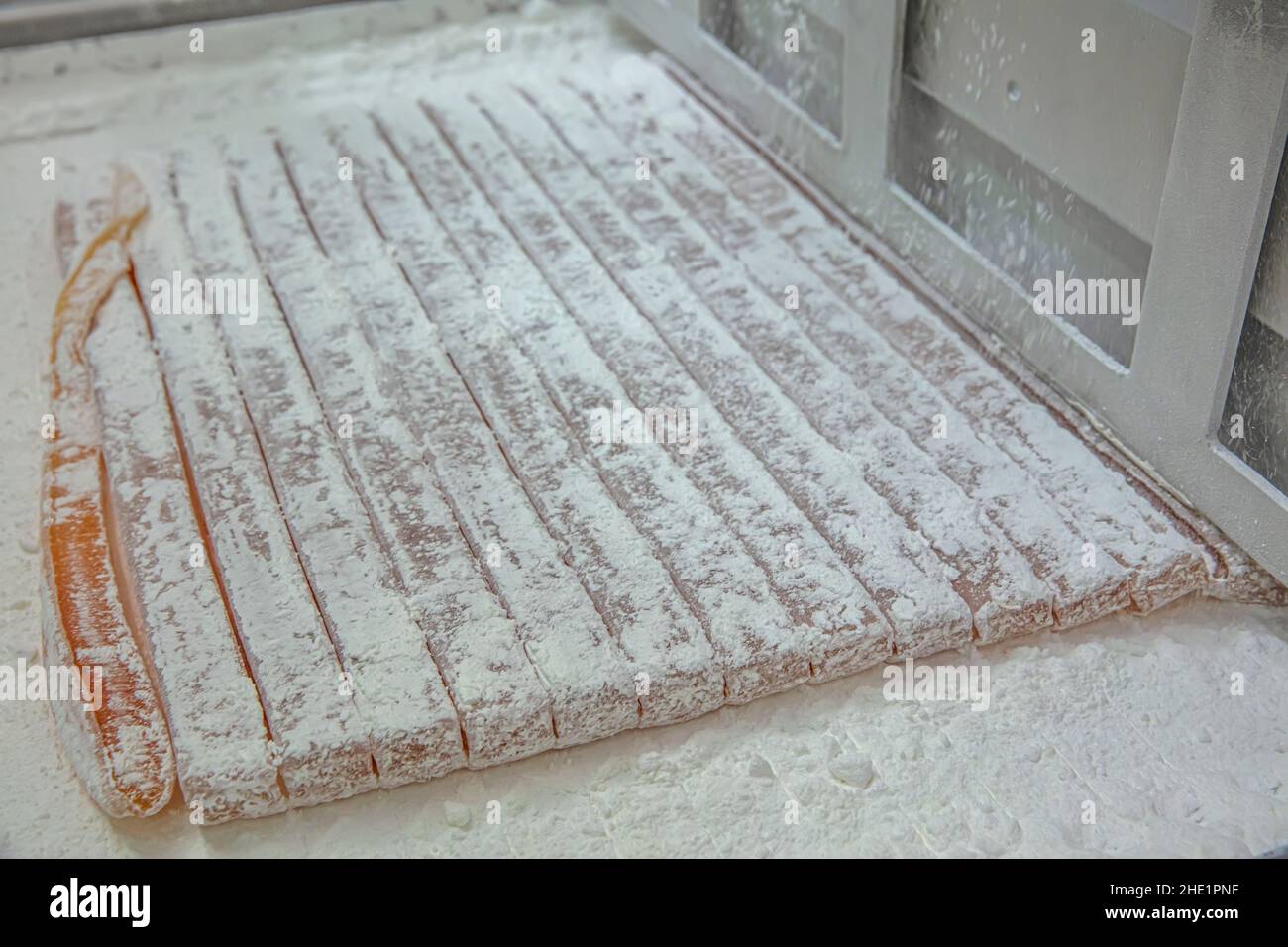 Turkish delight factory. Production of double roasted Turkish delight ...