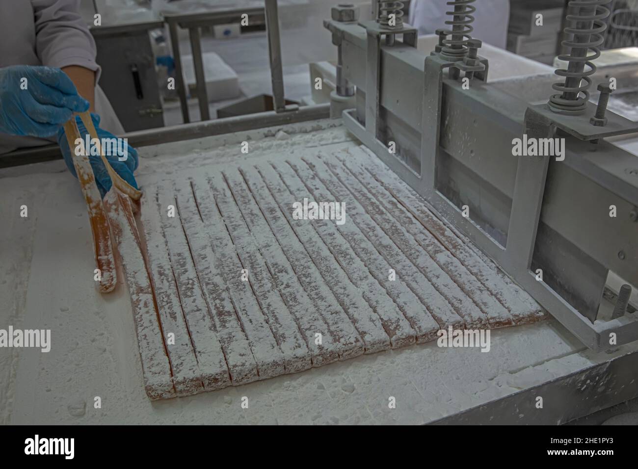 Turkish delight factory. Production of double roasted Turkish delight ...