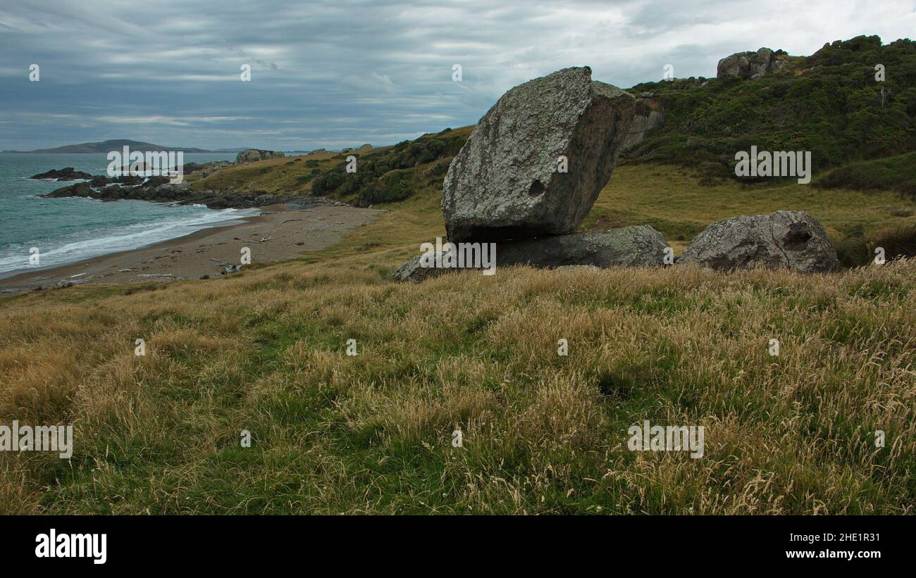 Balancing Rock at Colac Bay near Riverton,Southland on South Island of ...