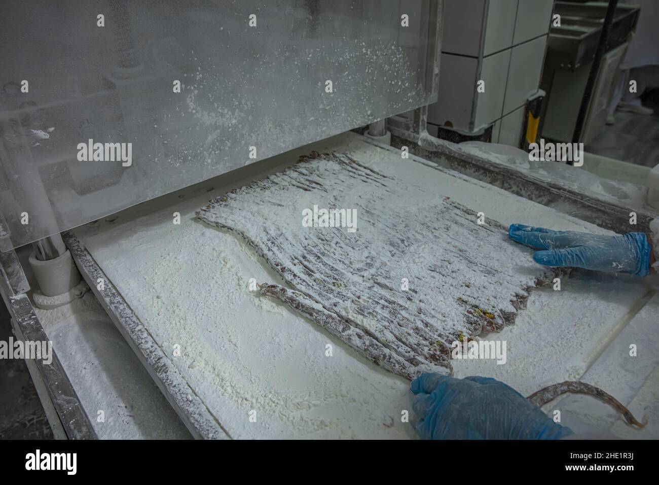 Turkish delight factory. Production of double roasted Turkish delight ...