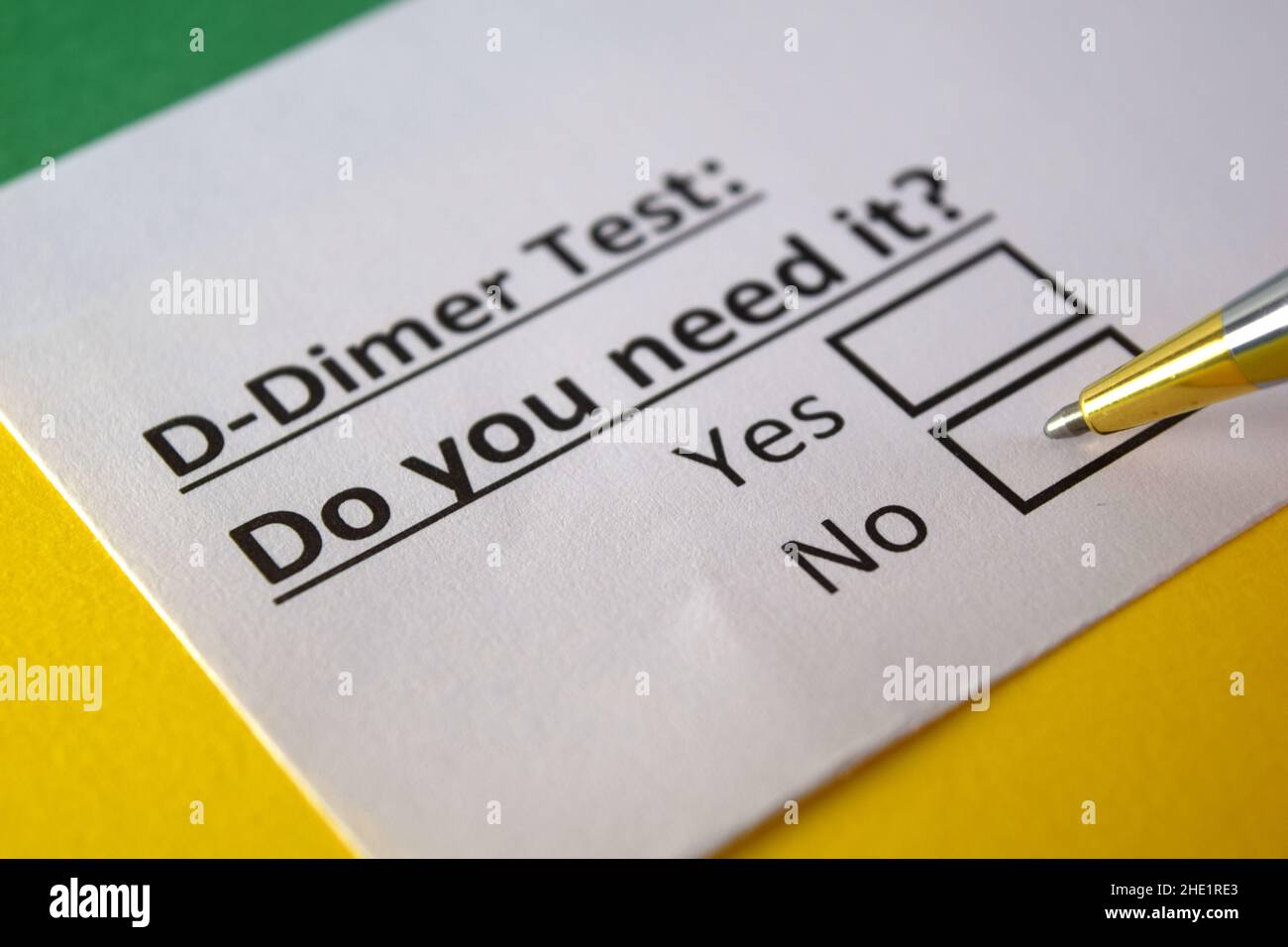 D dimer test: do you need it? yes or no Stock Photo - Alamy