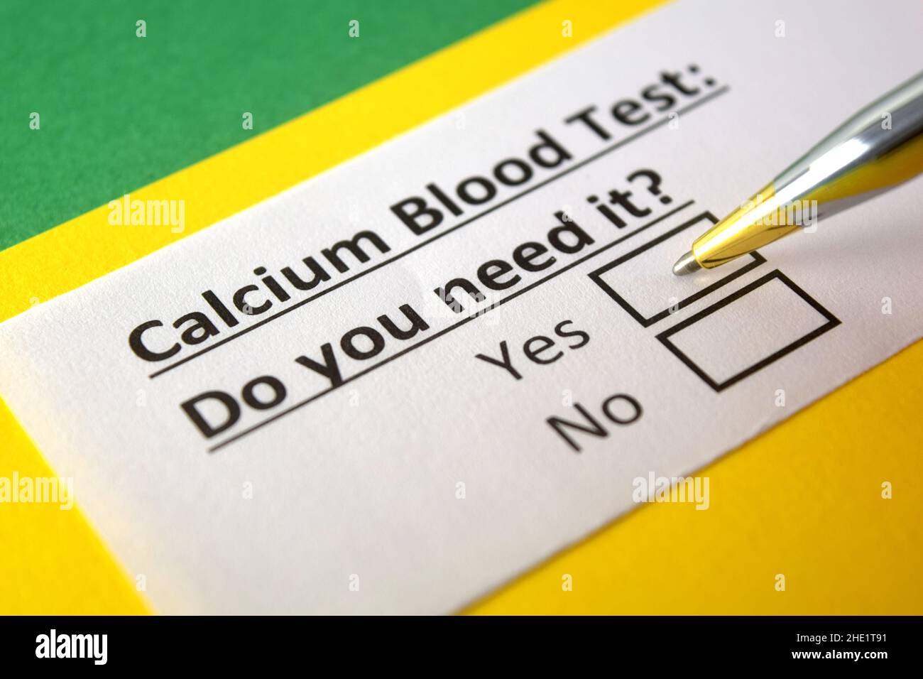 One person is answering question about calcium blood test Stock Photo ...
