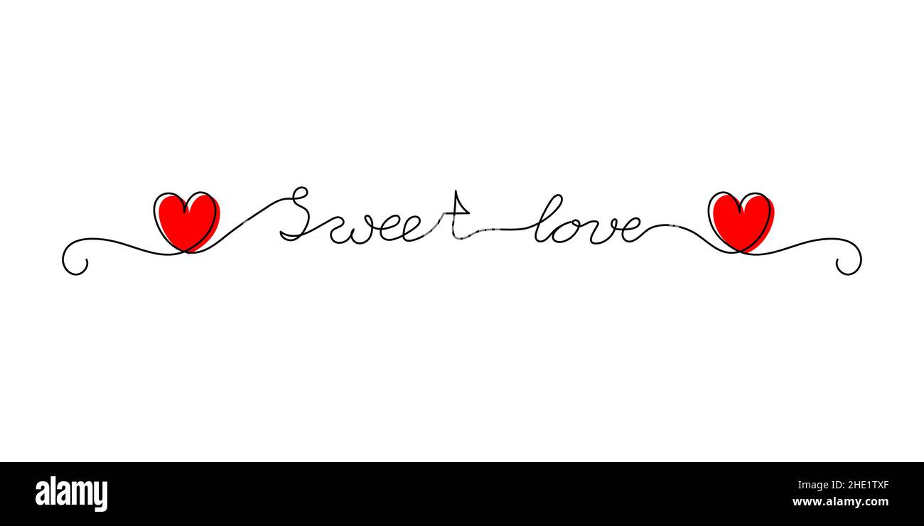 Continuous One Line script cursive text sweet love. Vector illustration ...