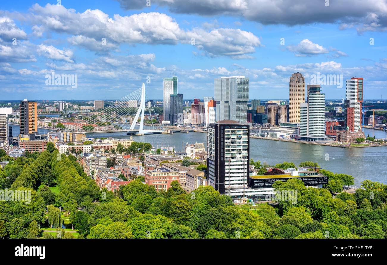 Panoramic view of Rotterdam city's downtown skyline, South Holland ...