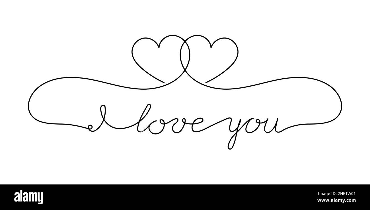 Continuous One Line script cursive text I love you. Vector illustration ...