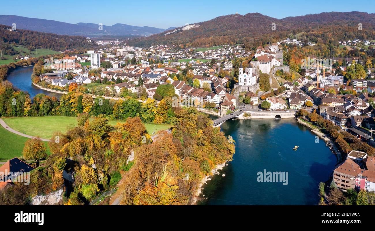 Aarburg city, Aargau, Switzerland, panoramic aerial view of the Old ...