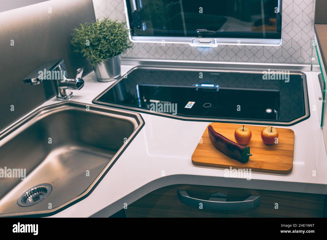 detailed view of interior of a mobile home or camper, Motorhome inside ...