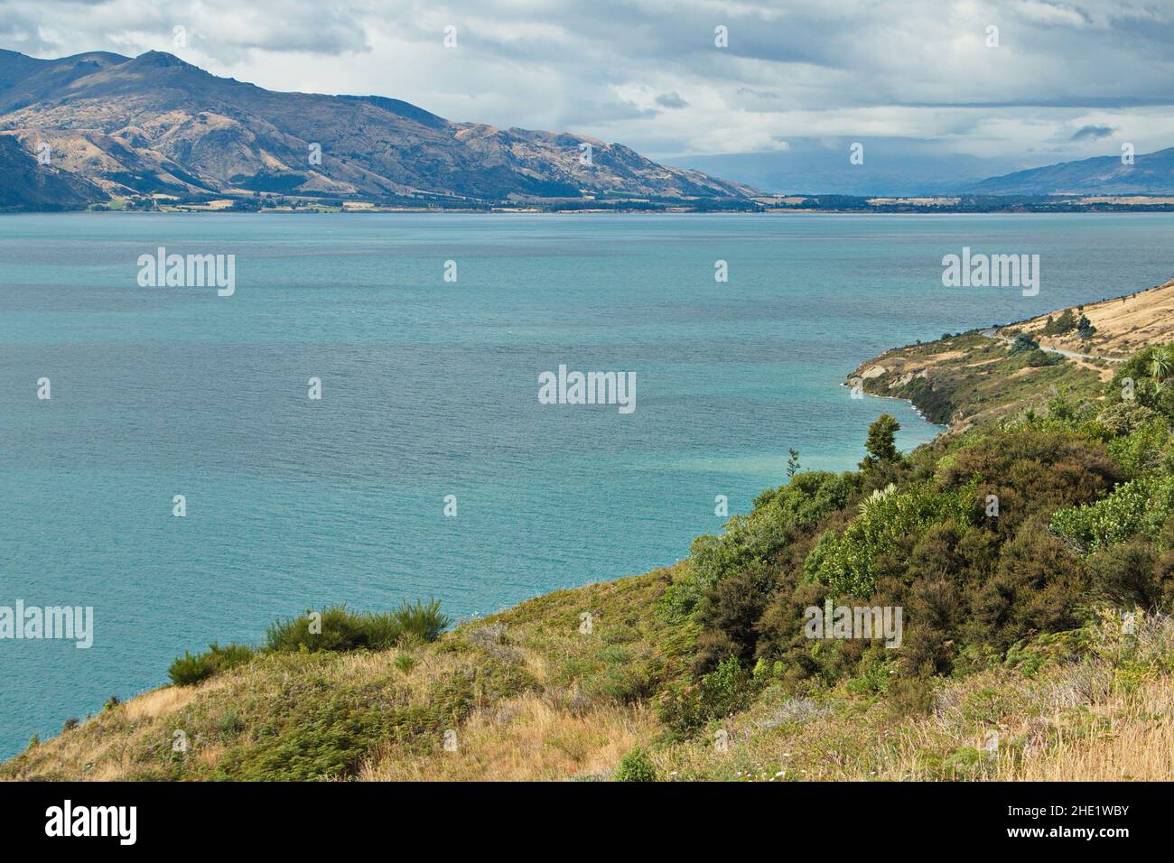 View of Lake Hawea from Lake Hawea Lookout in Otago on South Island of ...