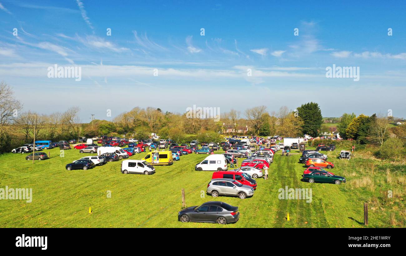 Aerial images of Pennant car boot sale, showing cars parked, cars ...